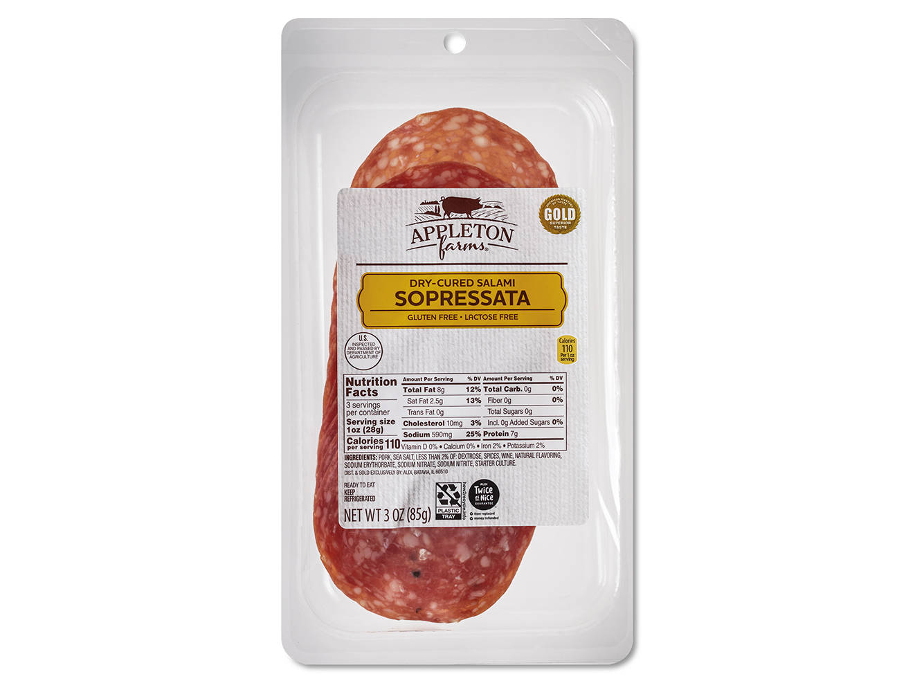 Appleton Farms Sliced Sopressata Deli Meat, 3 oz
