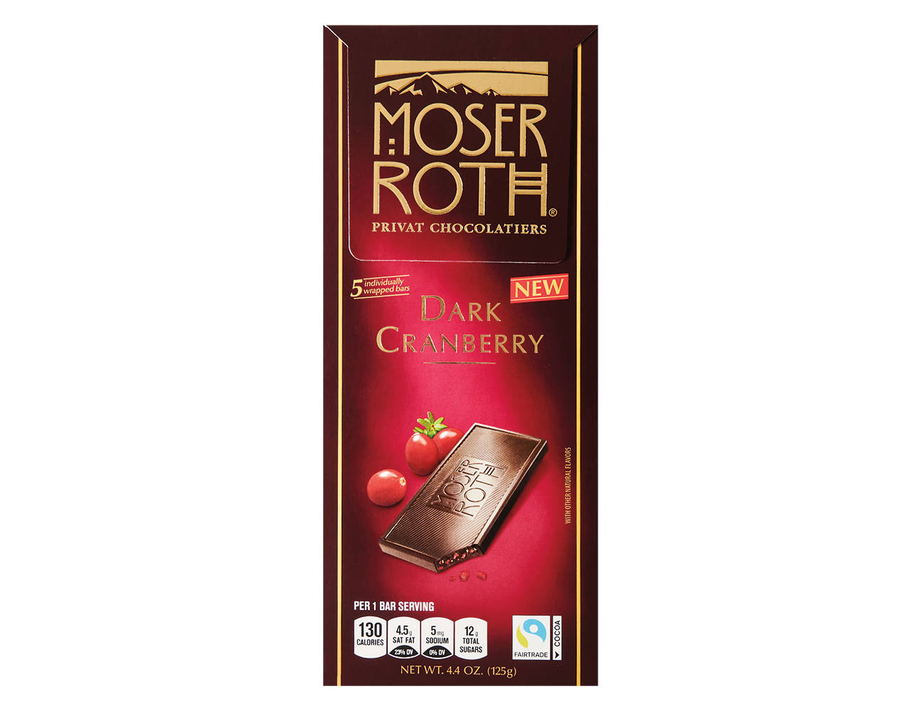 Moser Roth Dark Chocolate Cranberry Bar, 4.4 oz