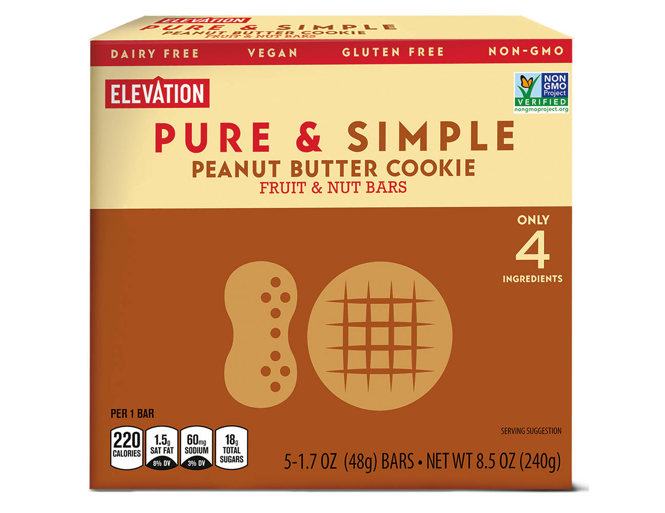 Elevation Peanut Butter Cookie Pure and Simple Fruit and Nut Bars, 5 count
