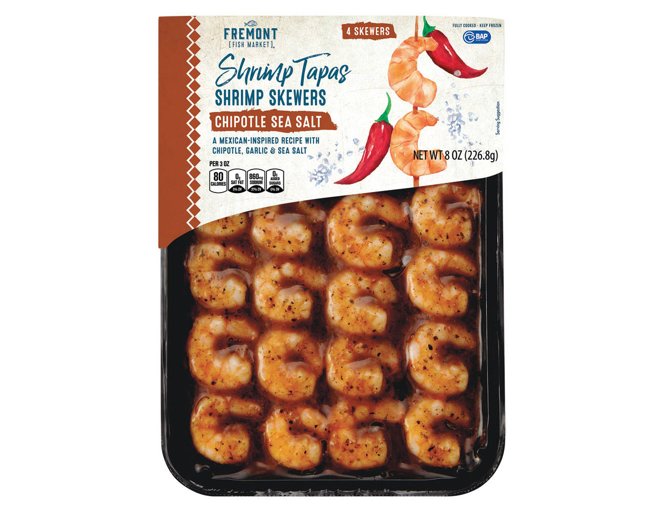 Fremont Fish Market Chipotle Sea Salt Shrimp Skewers, 4 Skewers