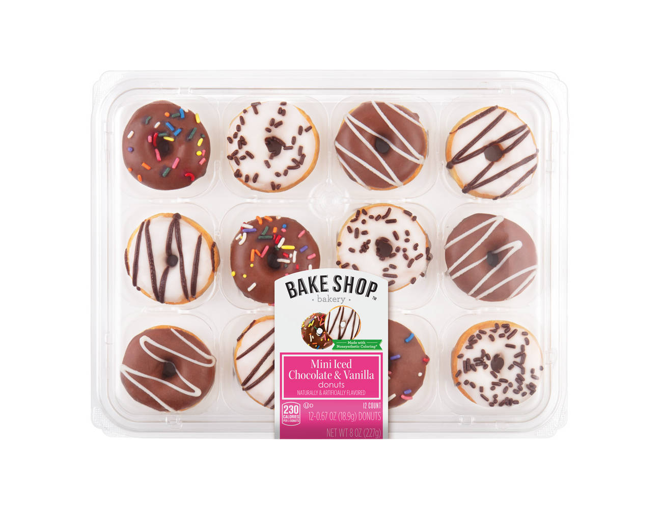 Bake Shop Mini Iced Chocolate & Vanialla Donuts, 12 count