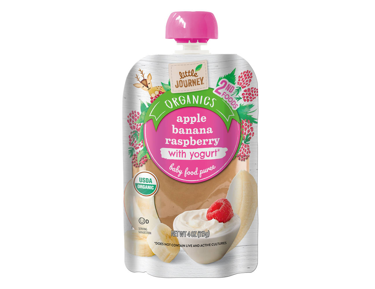 Little Journey Organics Apple Banana Raspberry Yogurt Baby Food Puree, 4 oz