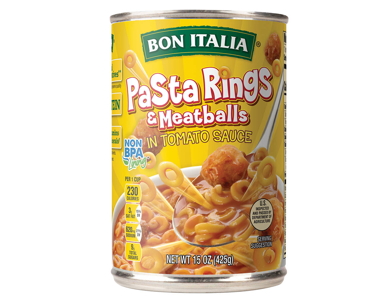Bon Italia Spaghetti Rings with Meatballs, 15 oz Can