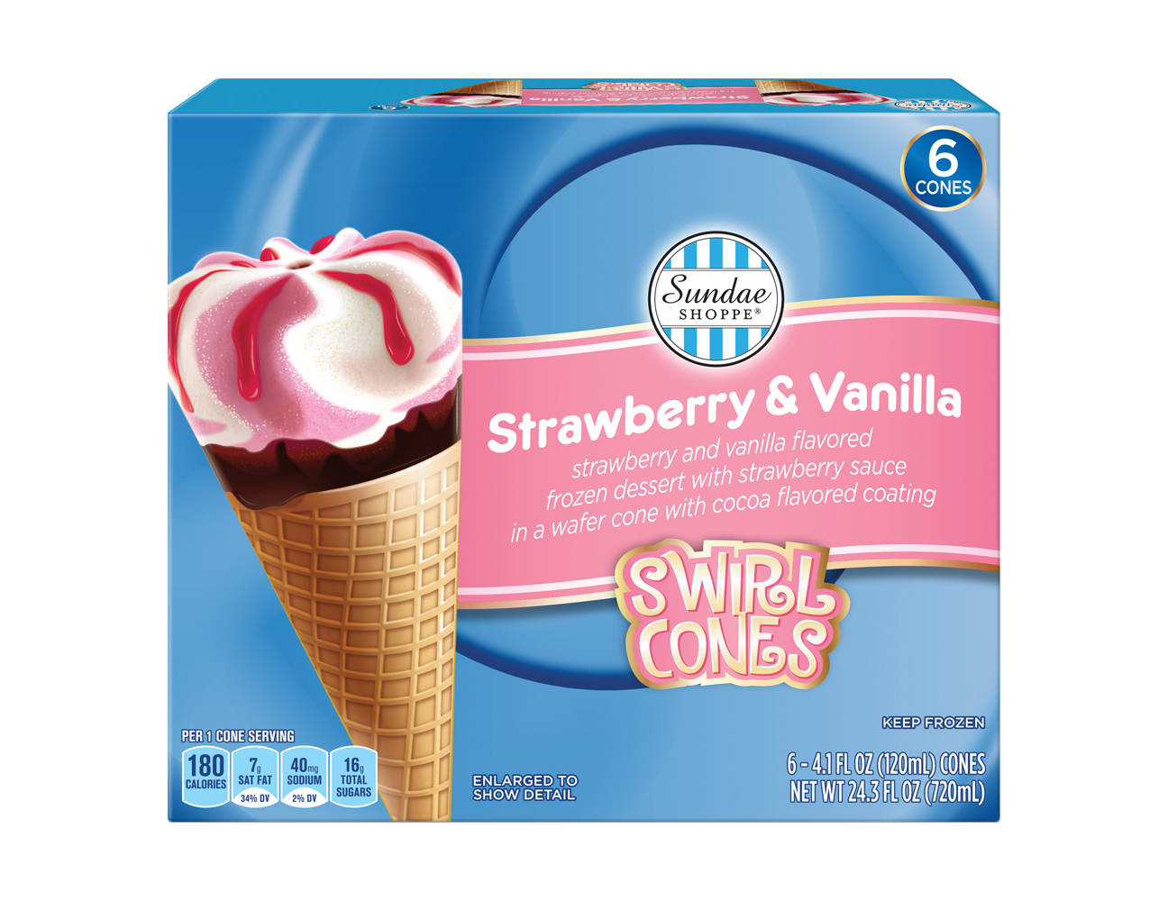 Sundae Shoppe Strawberry & Vanilla Swirl Cones, 6 count