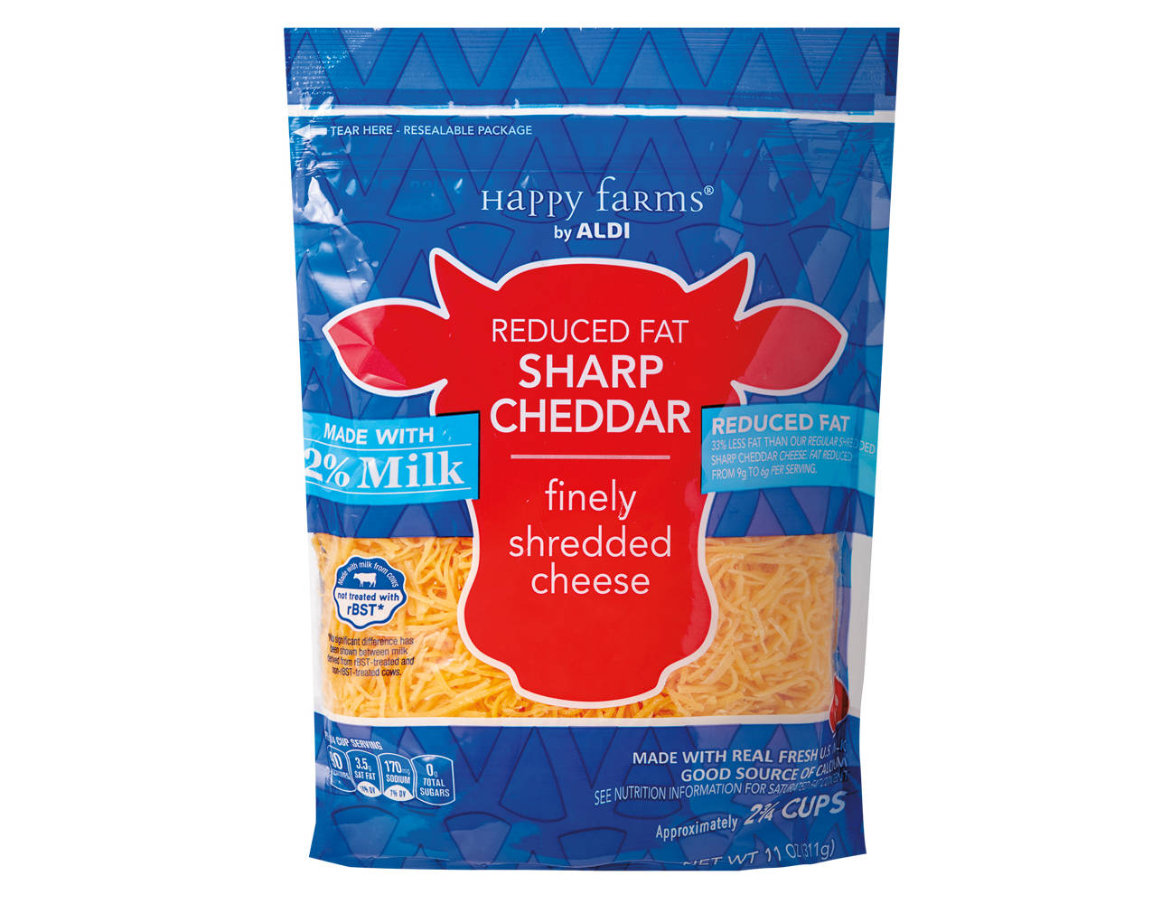 Happy Farms Shredded 2% Milk Reduced Fat Sharp Cheddar Cheese, 11 oz