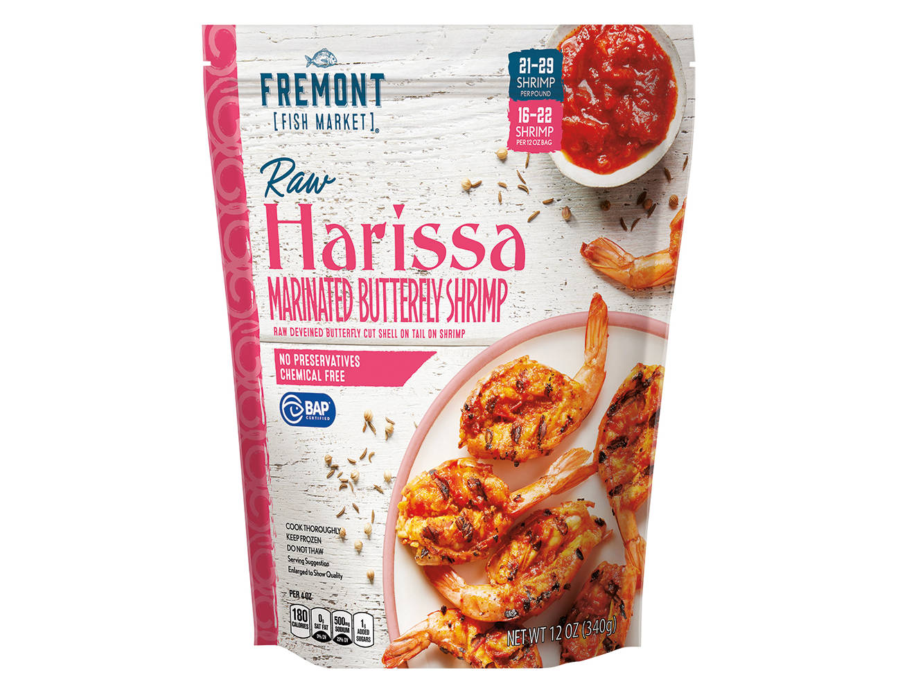 Fremont Fish Market Raw Harissa Marinated Butterfly Shrimp, 12 oz