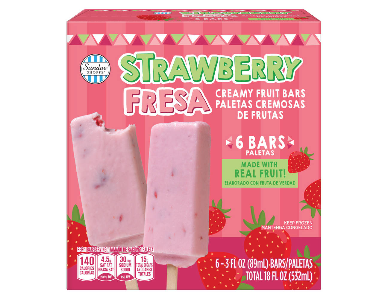 Sundae Shoppe Premium Strawberry Fresa Ice Cream Bars, 6 count