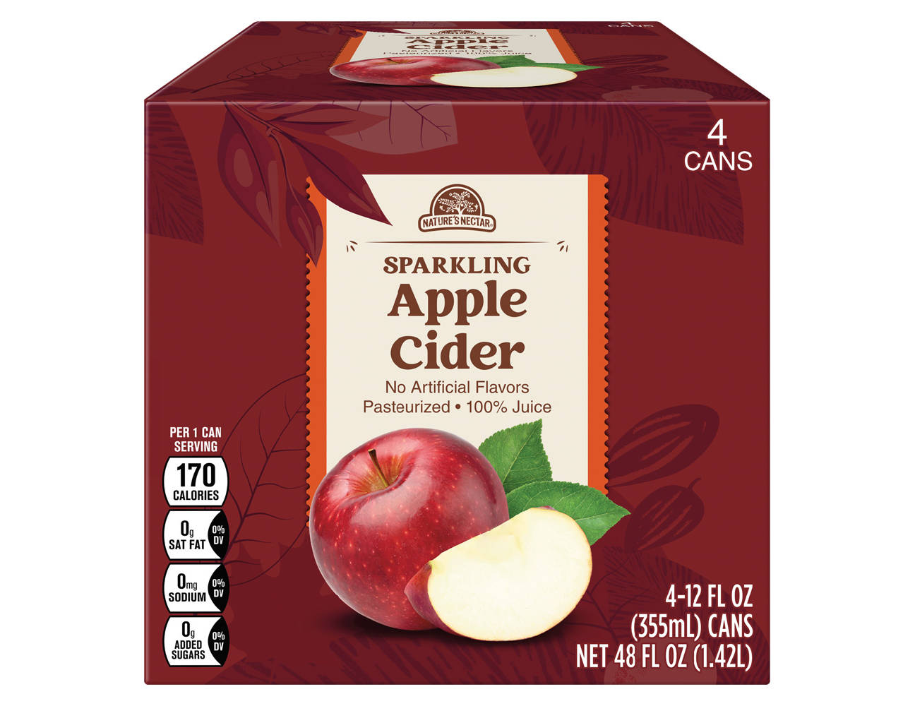 Nature's Nectar Apple Cider Sparkling Juice - 4 Pack, 12 fl oz can