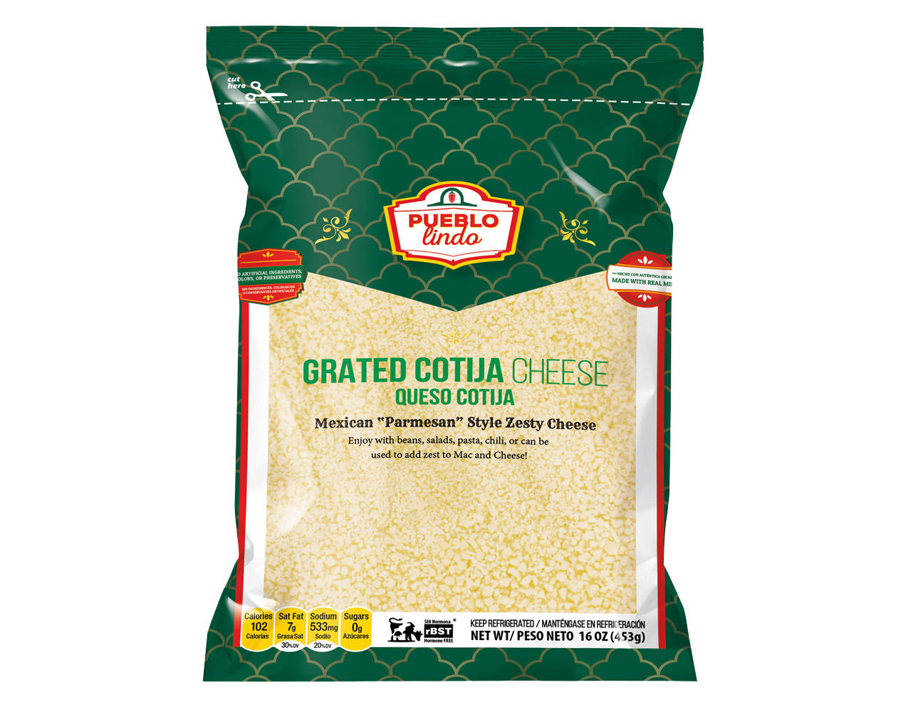Pueblo Lindo Grated Cotija Cheese, 1 lb