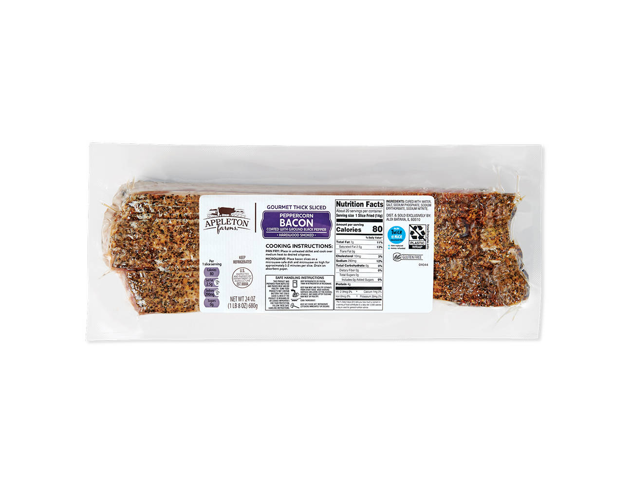 Appleton Farms Thick Cut Peppered Bacon, 24 oz