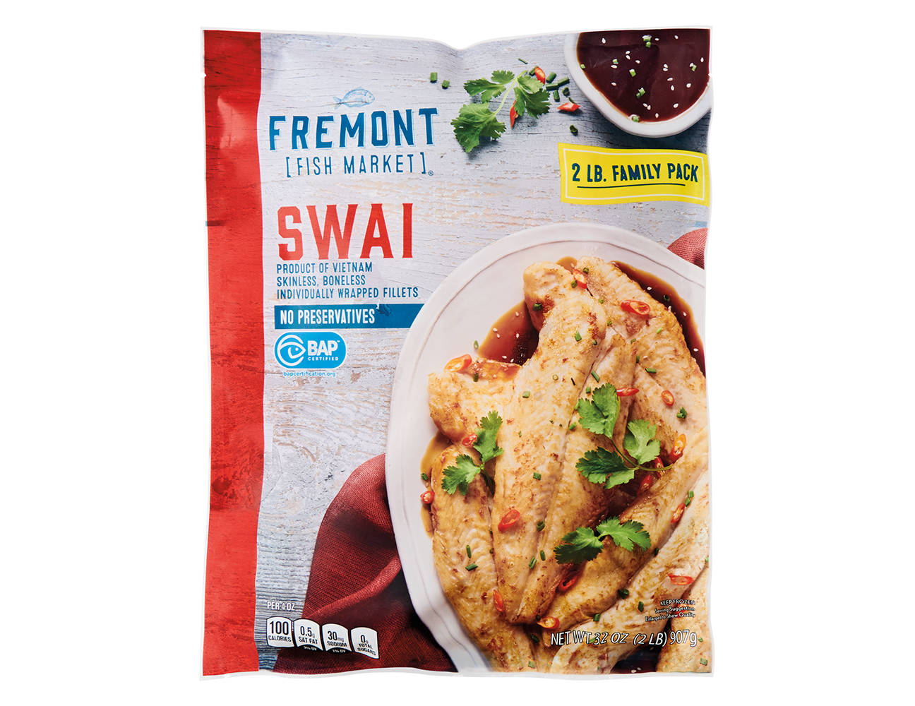 Fremont Fish Market Family Pack Frozen Swai Fillets, 2 lb