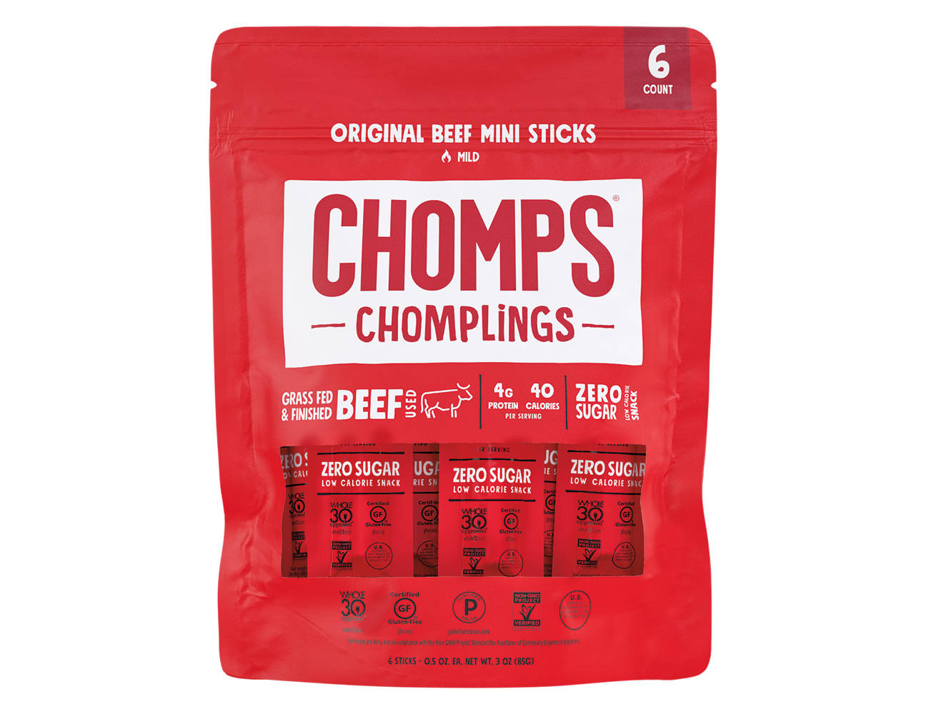 CHOMPS Original Beef Chomplings Mini Sticks, 6 count