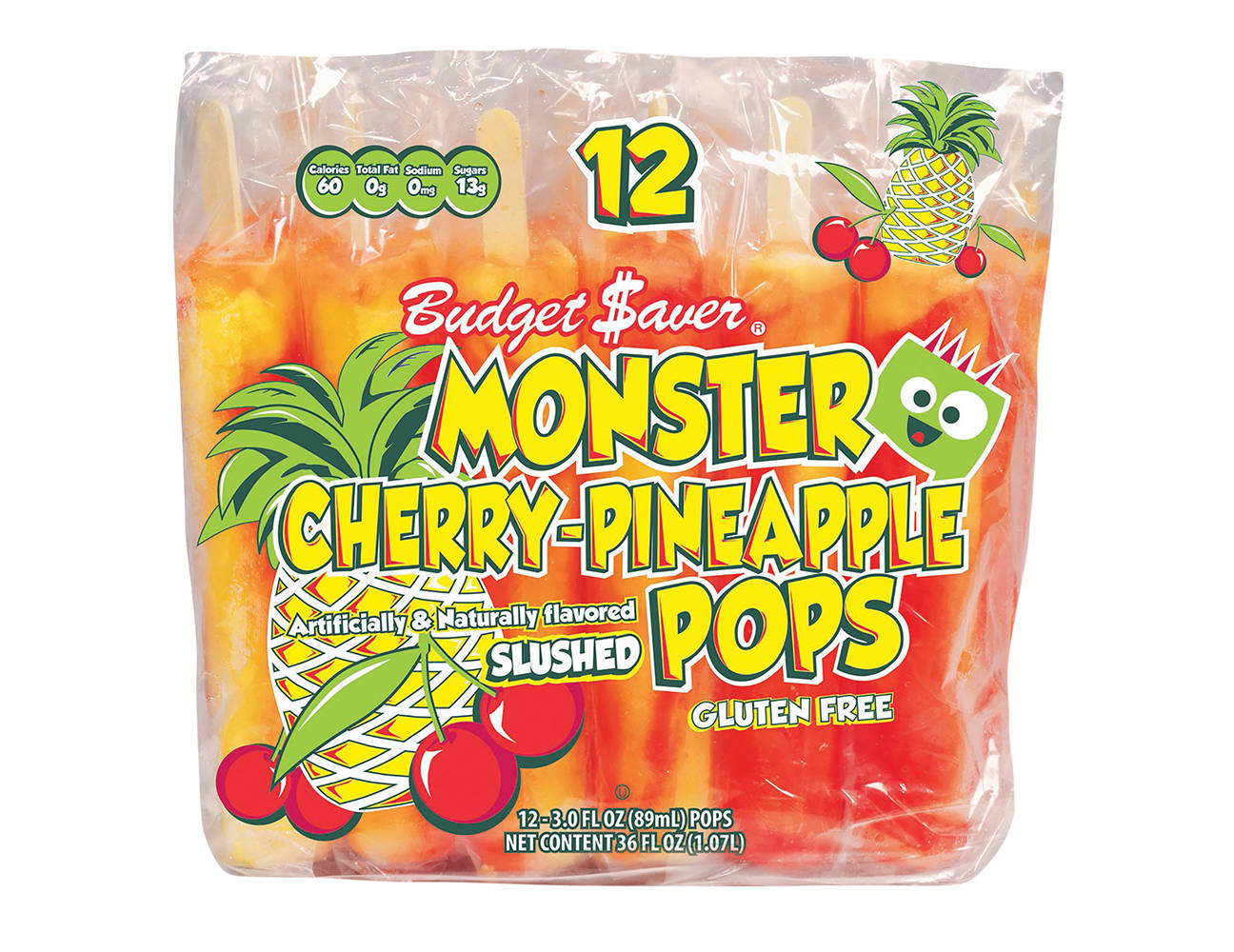 Budget Saver Cherry Pineapple Monster Pops, 36 fl oz