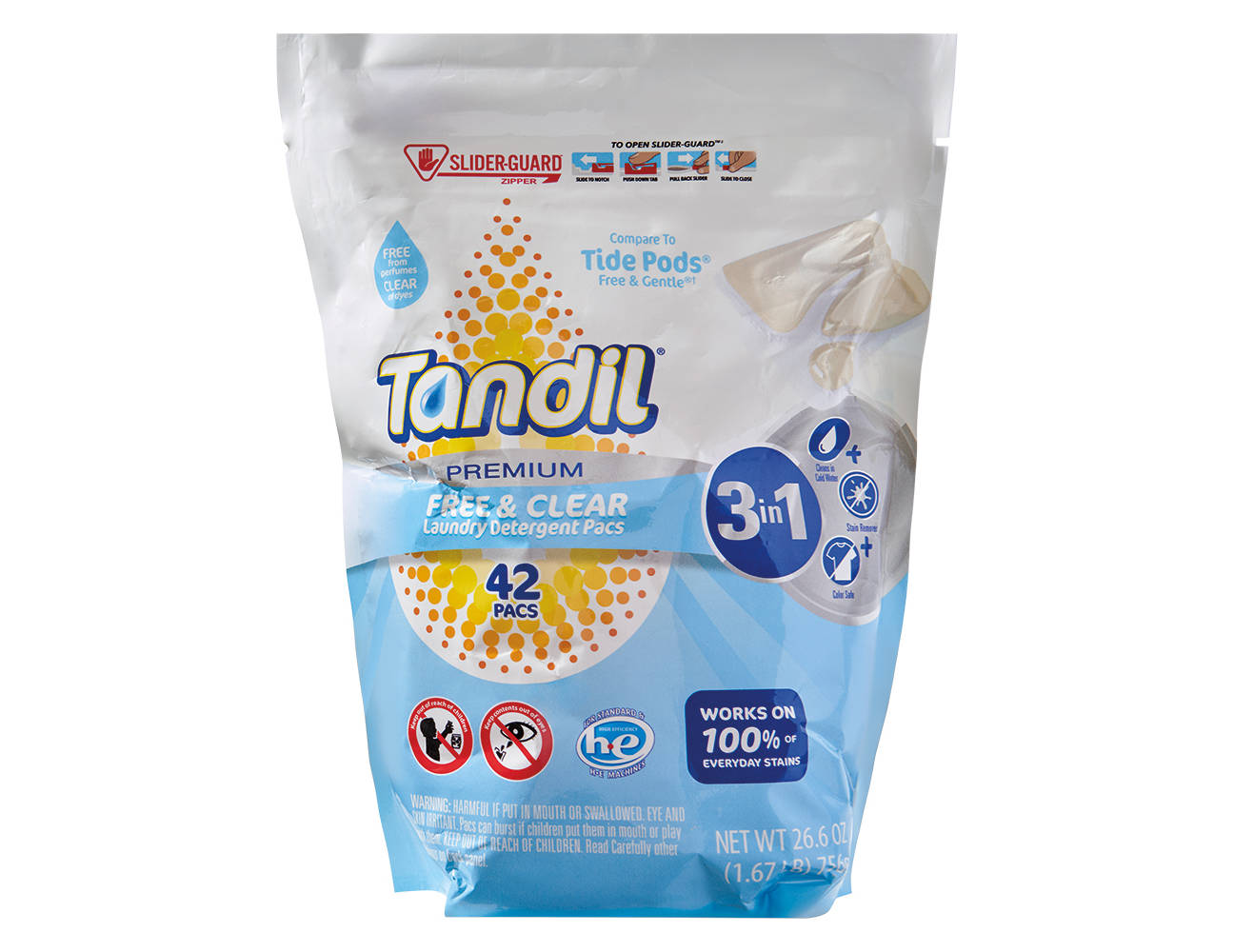 Tandil Free & Clear Premium Laundry Detergent Pacs, 42 count