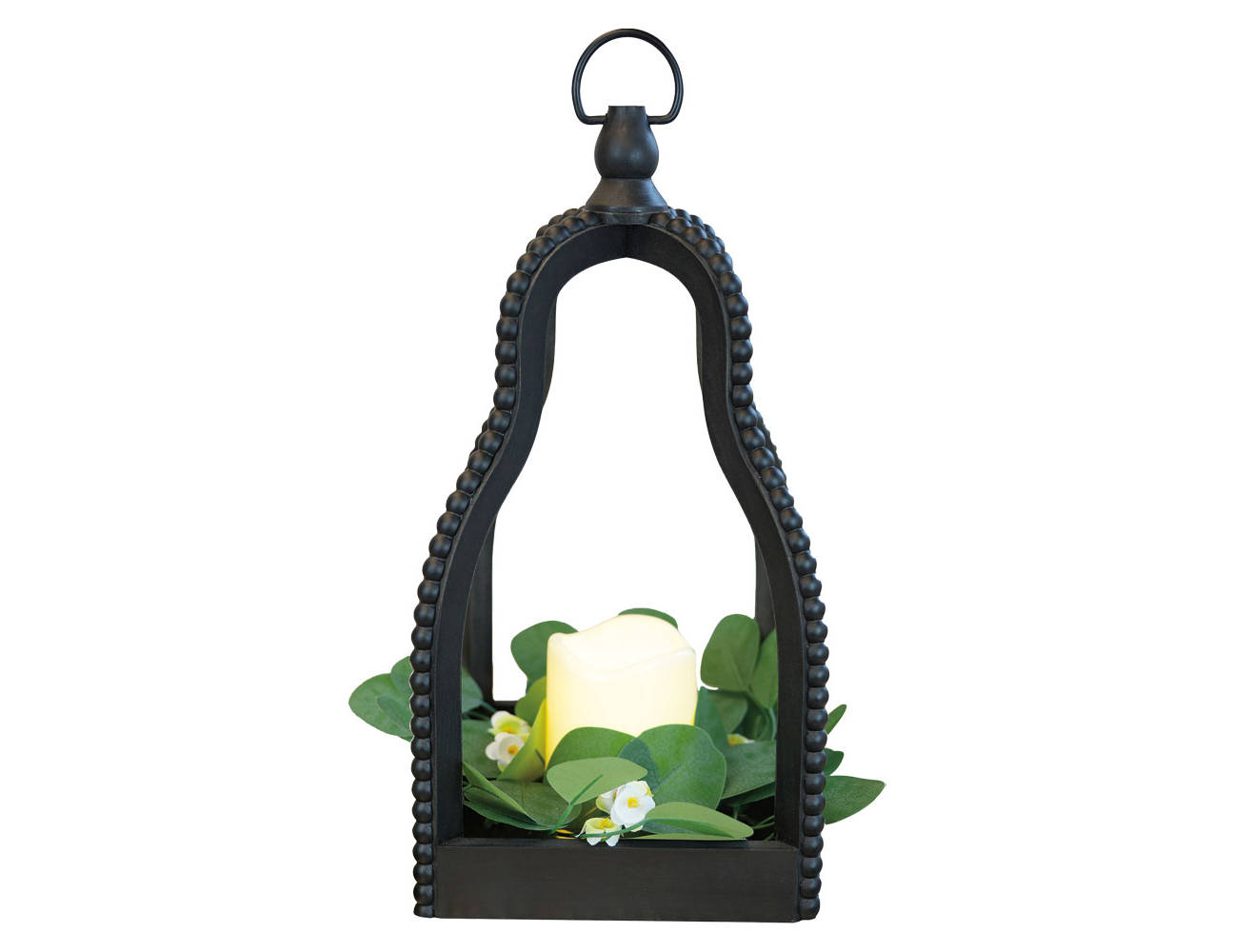 KIRKTON HOUSE Beaded Lantern with LED Candle - Black, Curved