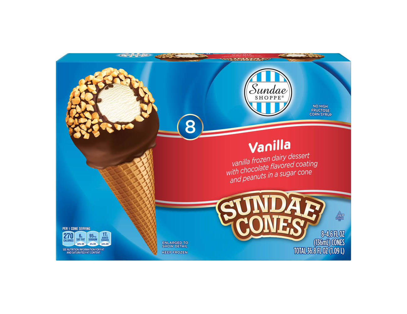 Sundae Shoppe Vanilla Sundae Nut Cones, 8 count