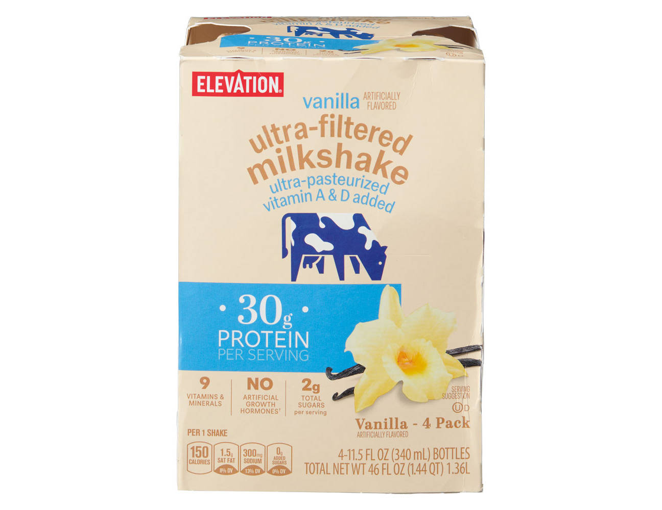 Elevation Vanilla Flavored Ultra Filtered Milkshake – 4 Pack, 11.5 fl oz