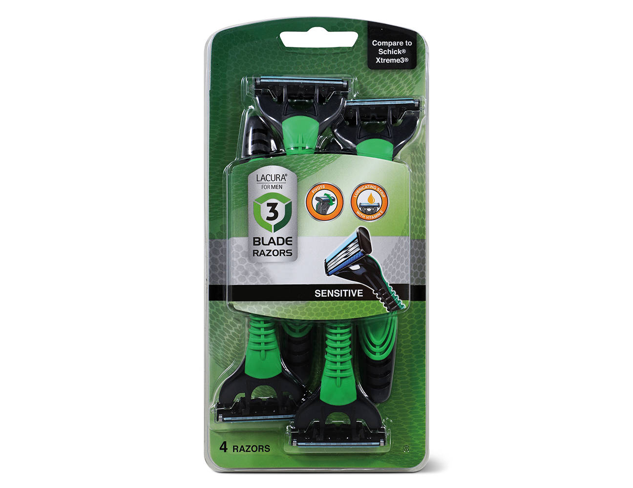 Lacura Men's Sensitive Triple Blade Razors, 4 count