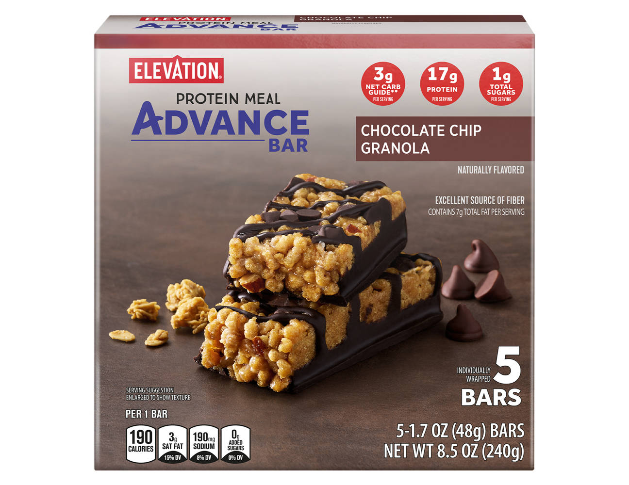 Elevation Chocolate Chip Granola Advance Meal Bars, 5 count