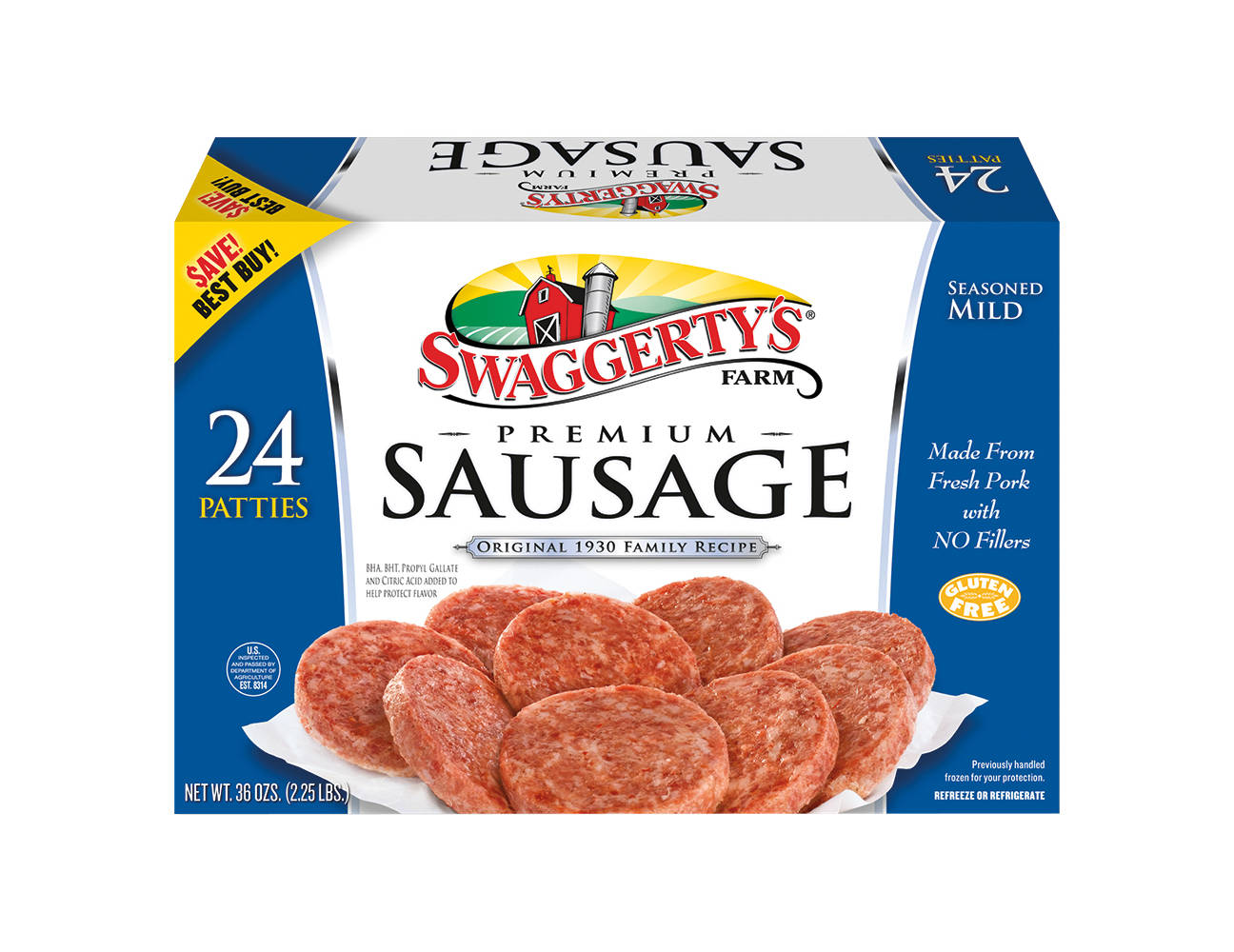 Swaggerty's Mild Box Sausage Patties, 36 oz