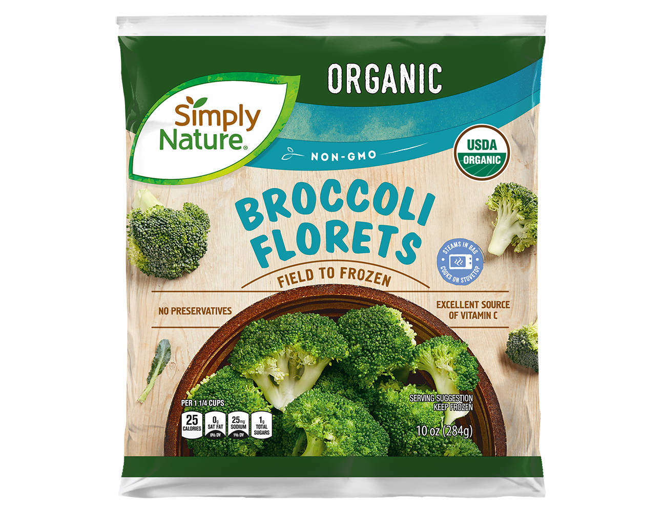 Simply Nature Steamable Frozen Organic Broccoli, 10 oz