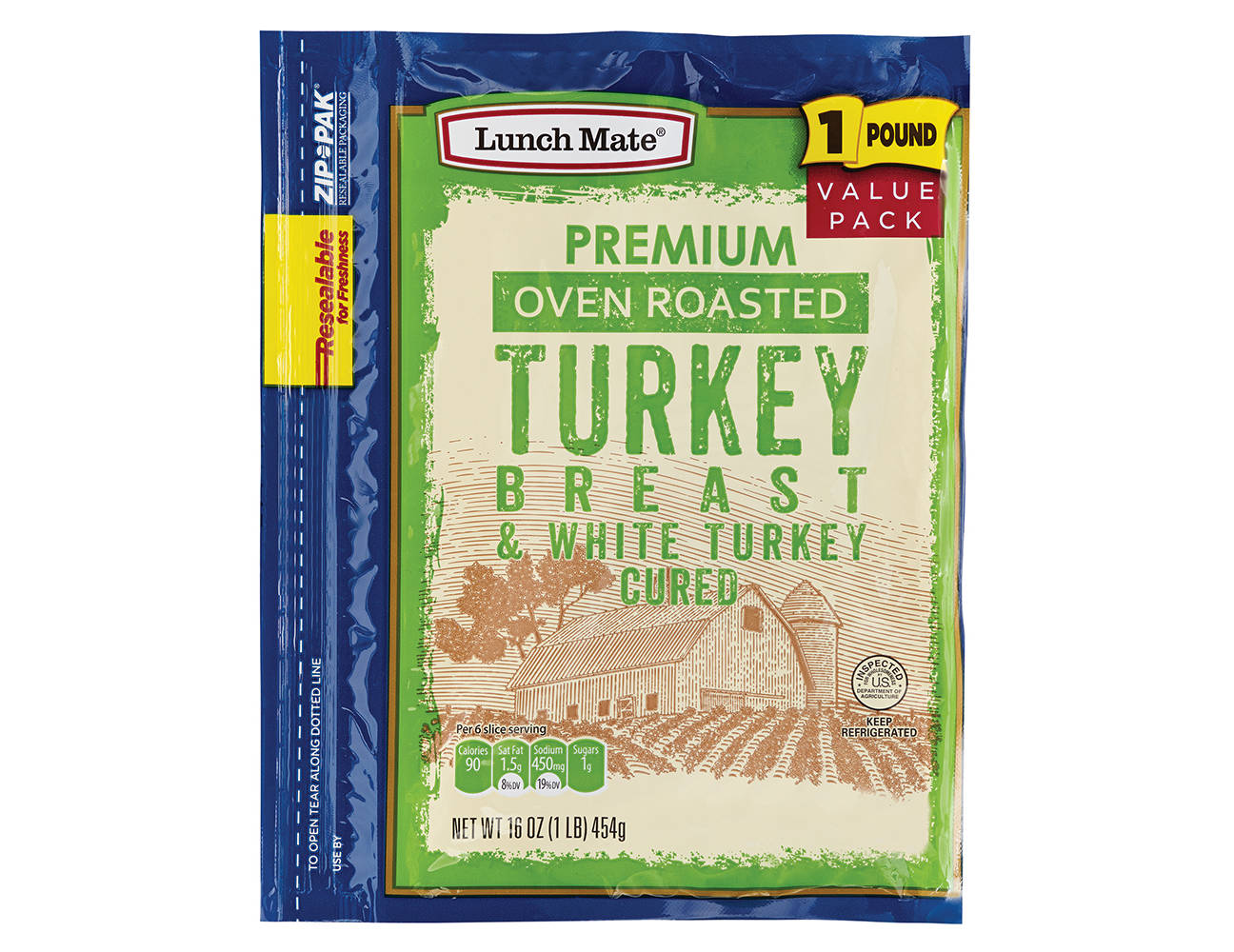 Lunch Mate Oven Roasted Turkey Breast & White Turkey Cured, 1 lb