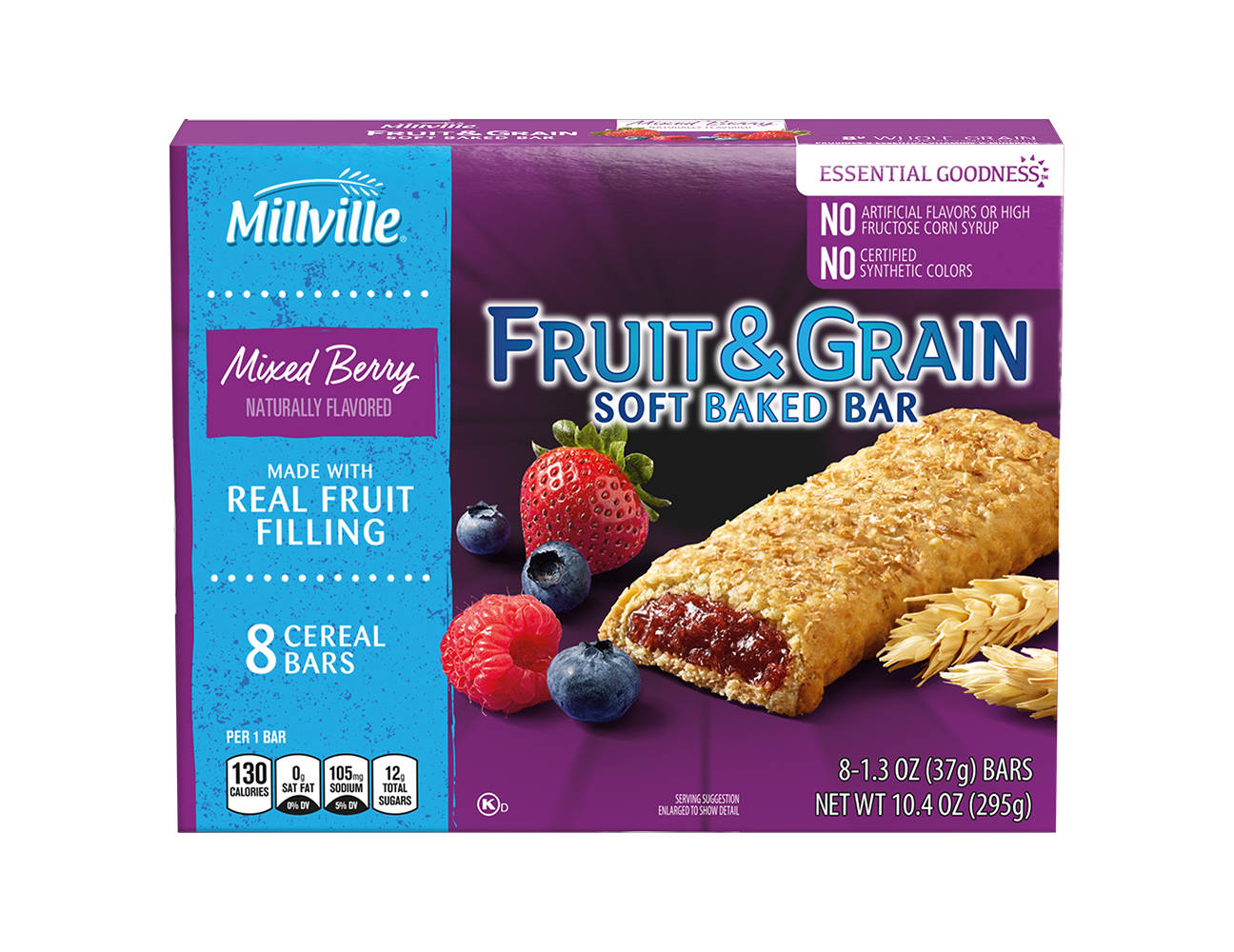 Millville Mixed Berry Fruit and Grain Cereal Bars, 8 count
