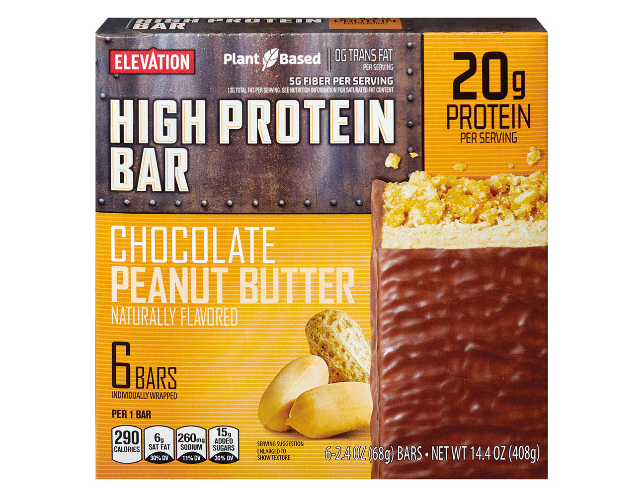 Elevation Chocolate Peanut Butter High Protein Bars, 6 count
