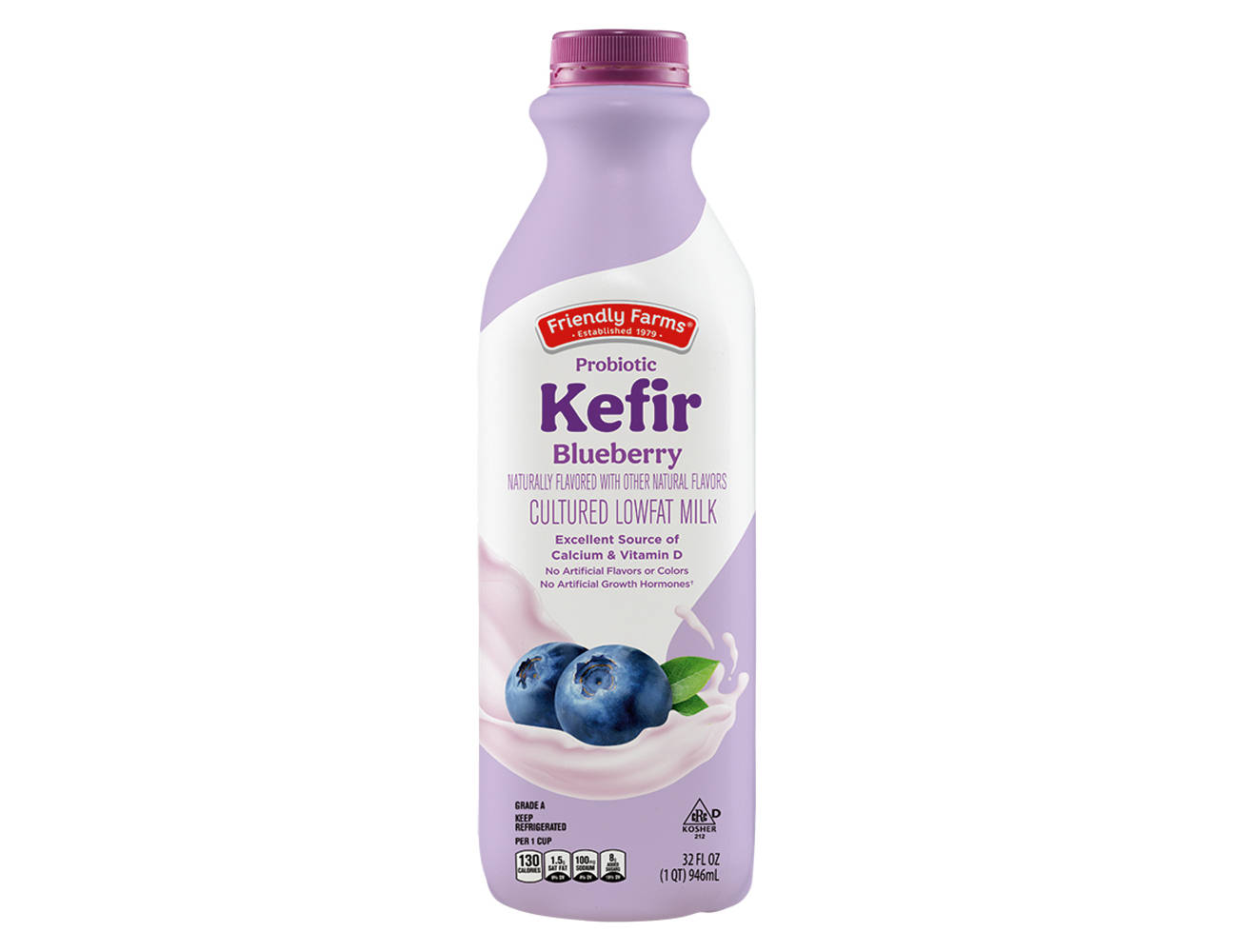 Friendly Farms Kefir Blueberry Flavored Low Fat Milk, 32 fl oz bottle