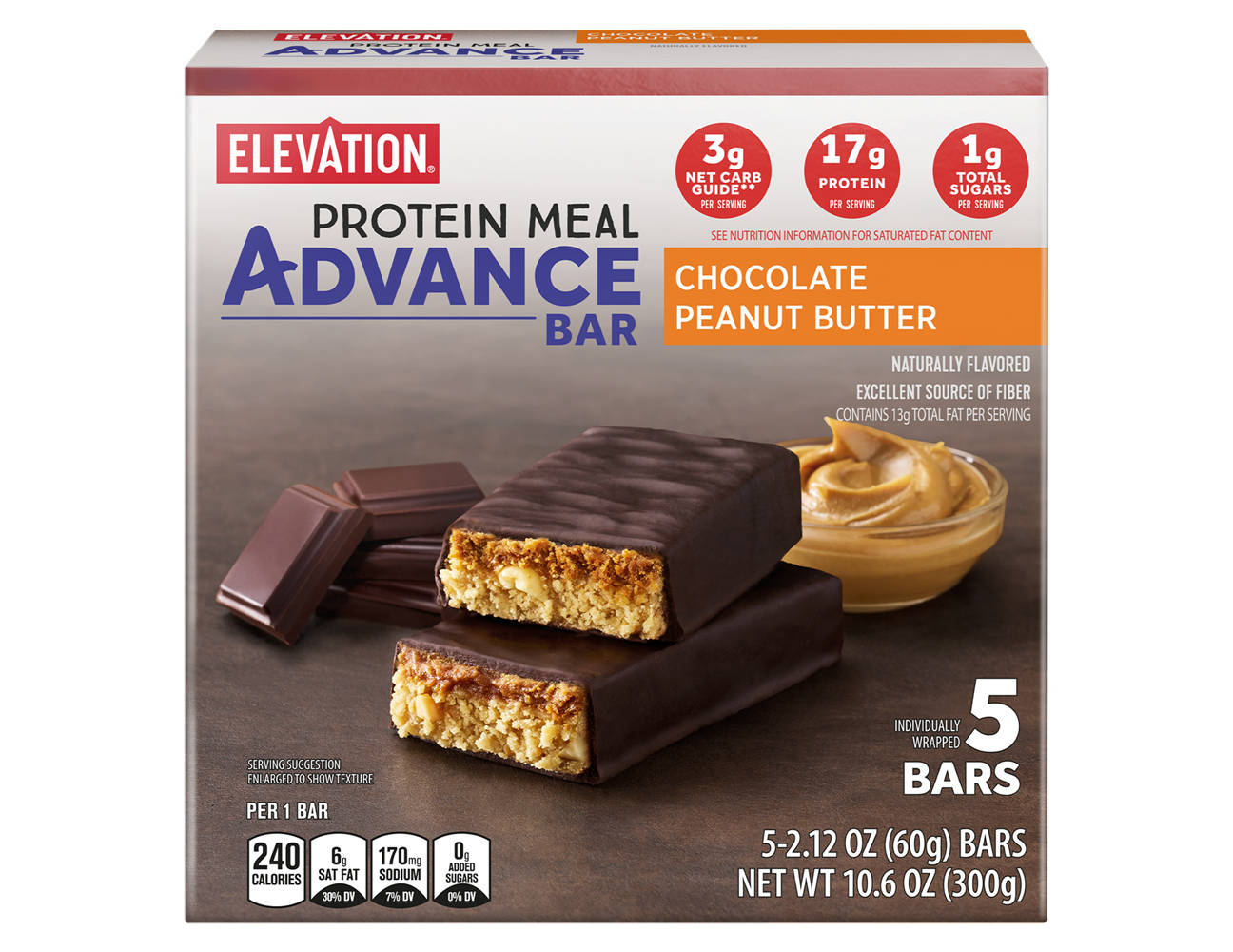 Elevation Chocolate Peanut Butter Advance Meal Bars, 5 count