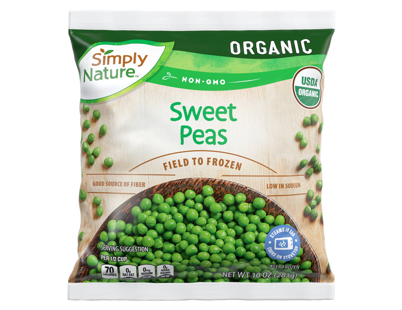 Simply Nature Frozen Organic Peas, 10 oz