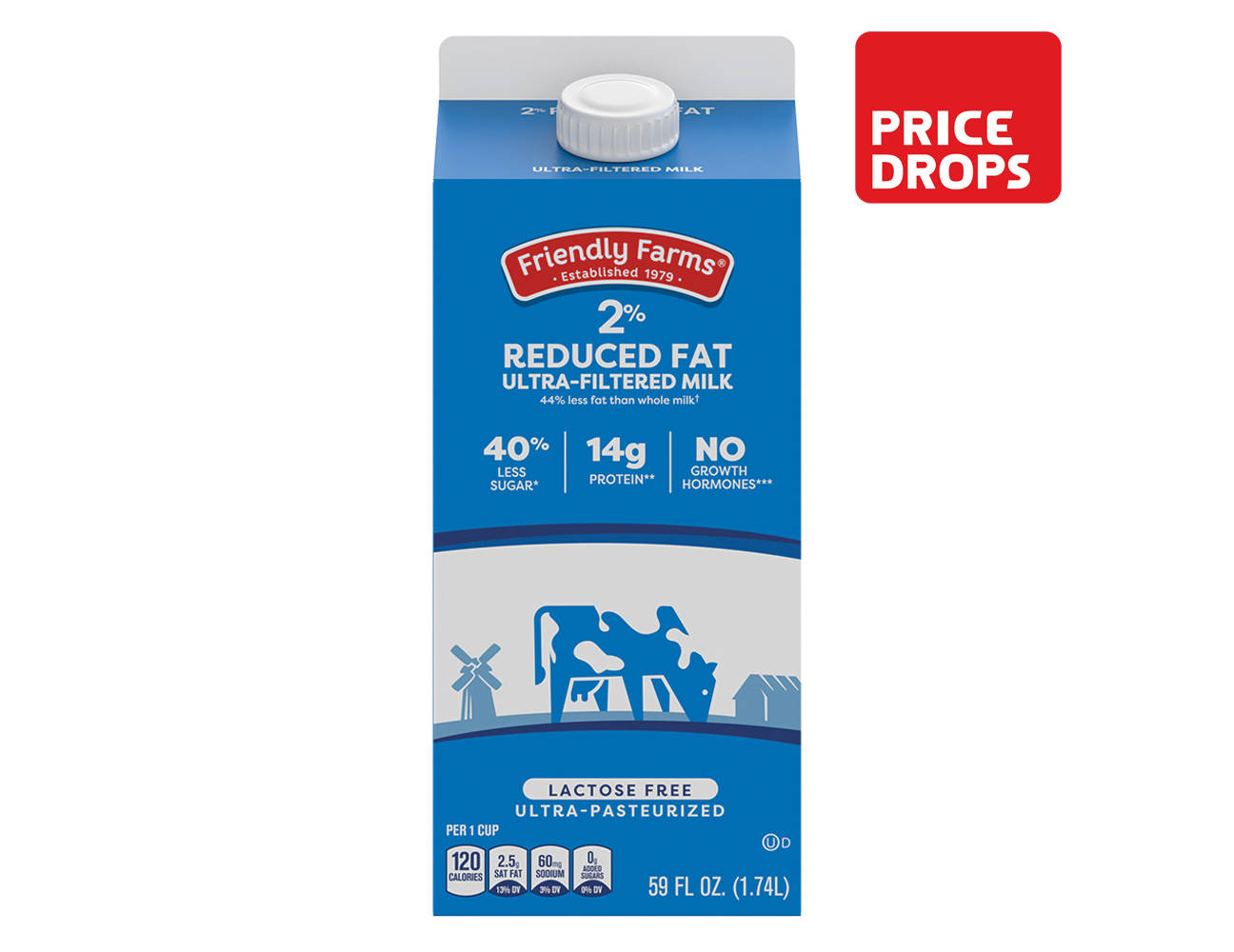 Friendly Farms Lactose Free 2% Reduced Fat Ultra Filtered Milk, 59 fl oz