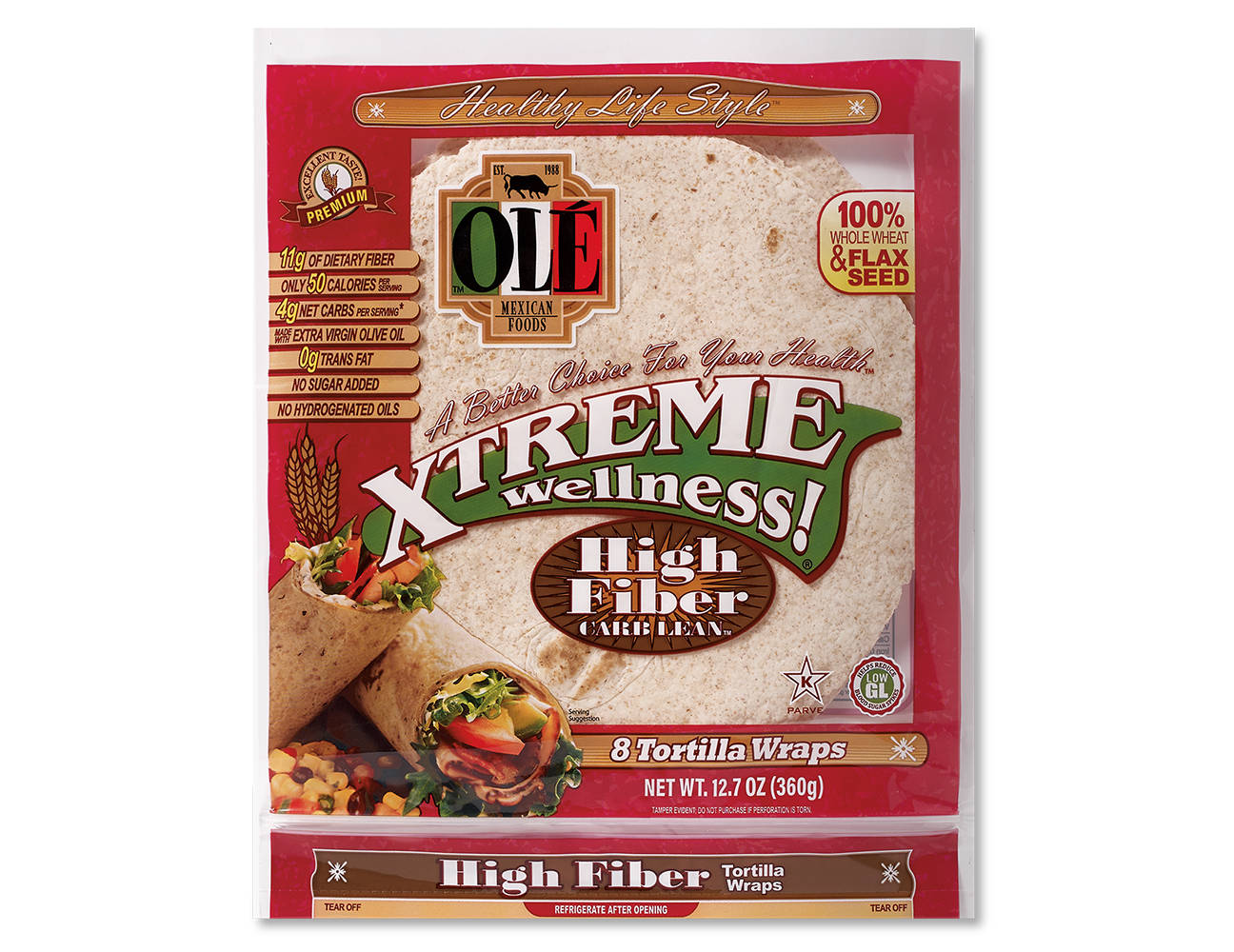 Ole Xtreme Wellness Xtreme Wellness High Fiber Low Carb Tortilla Wraps ...