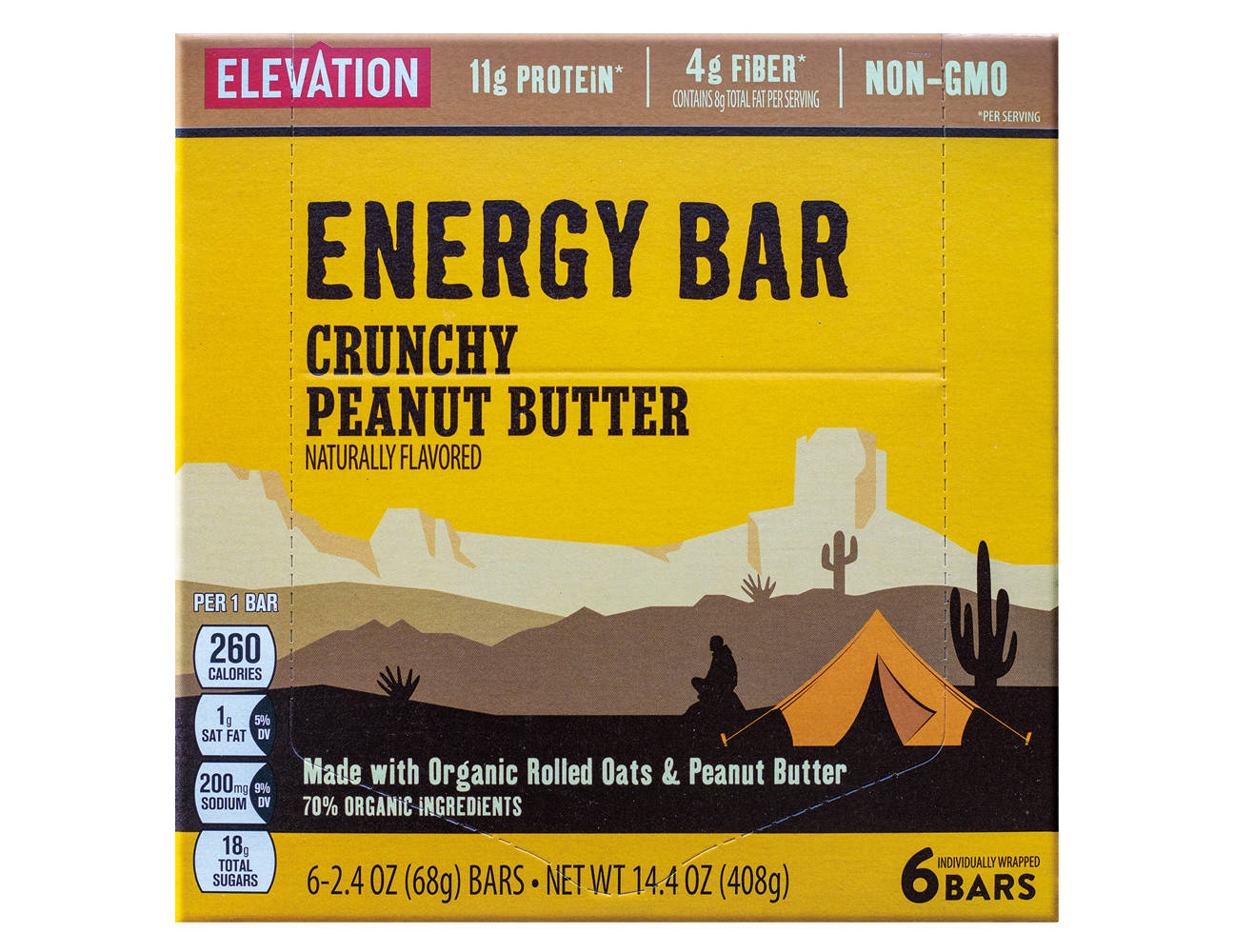 Elevation Crunchy Peanut Butter Energy Bars, 6 count