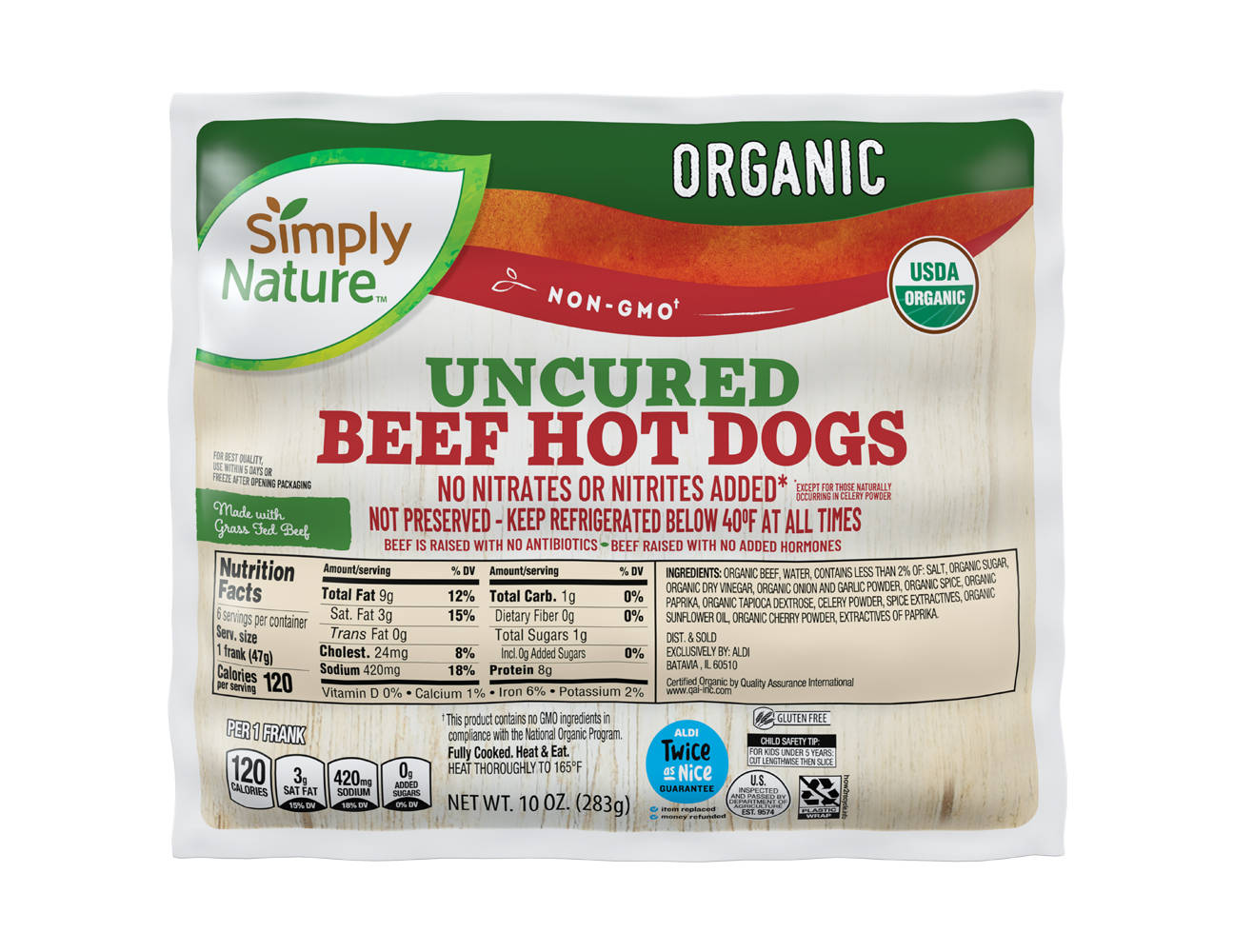 Simply Nature Organic Uncured Beef Hot Dogs, 10 oz