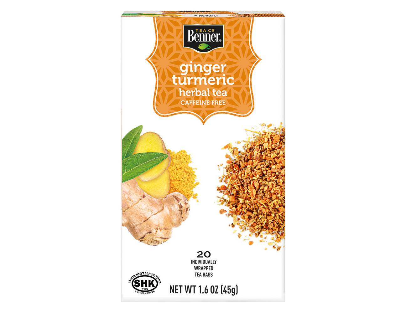 Benner Ginger Turmeric Herbal Tea Bags, 20 count