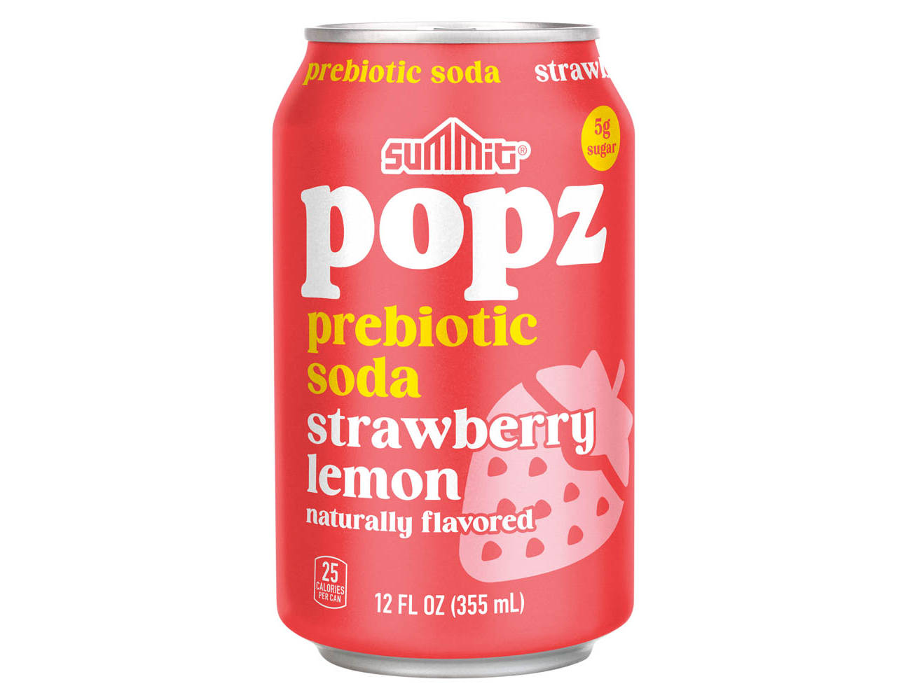 Summit Popz Strawberry Lemon Flavored Prebiotic Soda, 12 fl oz can