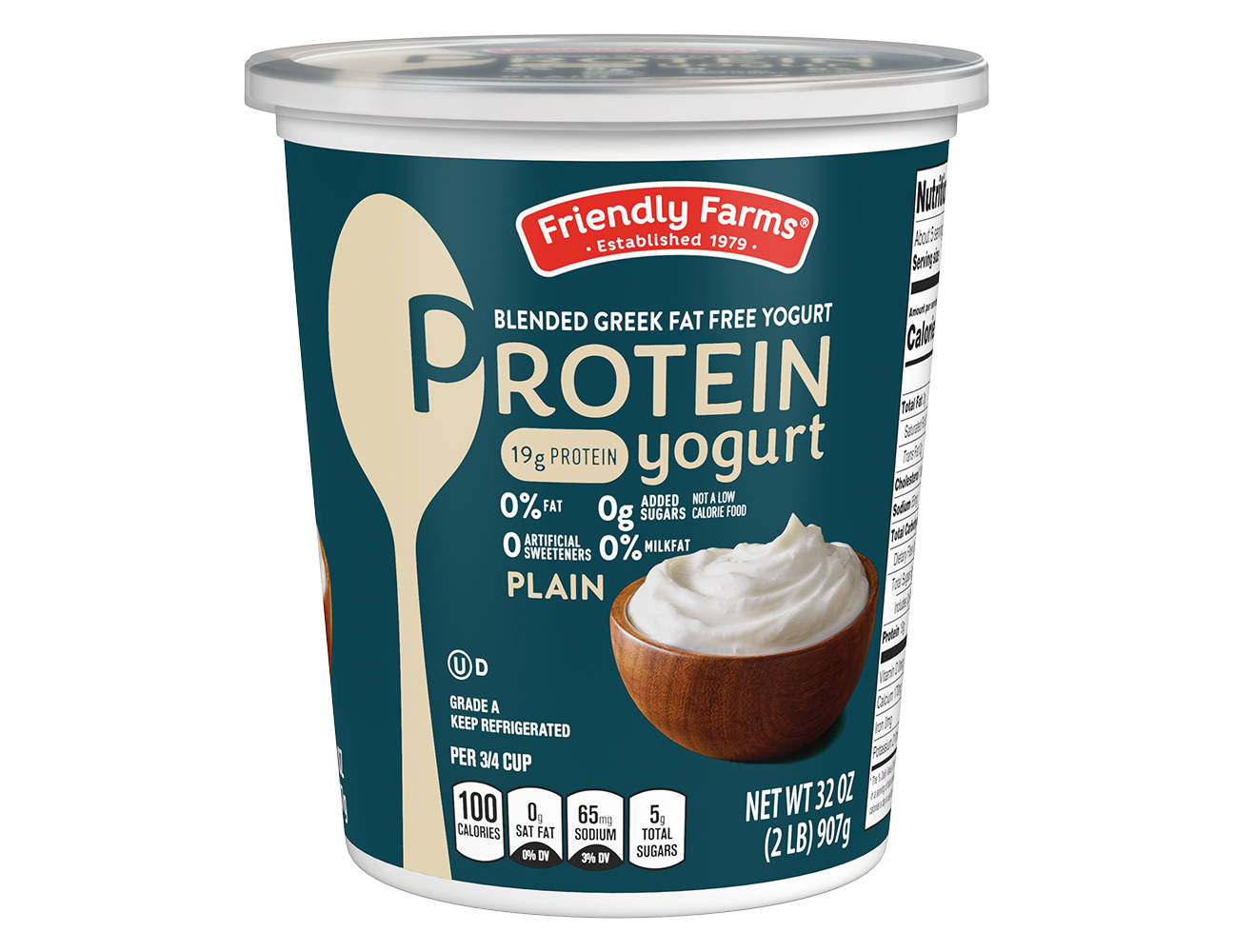 Friendly Farms Fat Free Plain Greek Yogurt, 32 oz