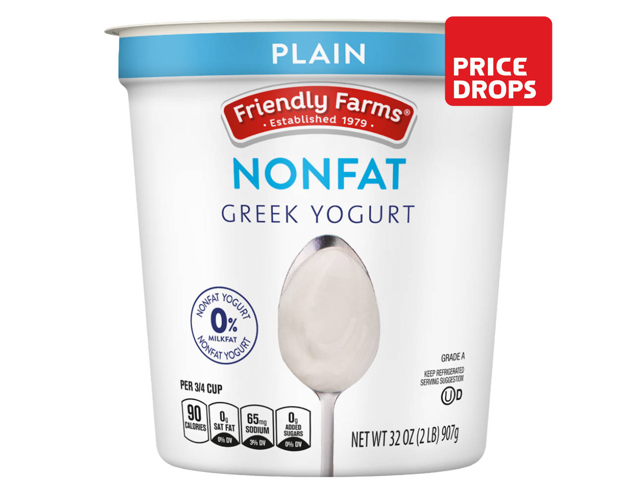 Friendly Farms Nonfat Plain Greek Yogurt, 32 oz