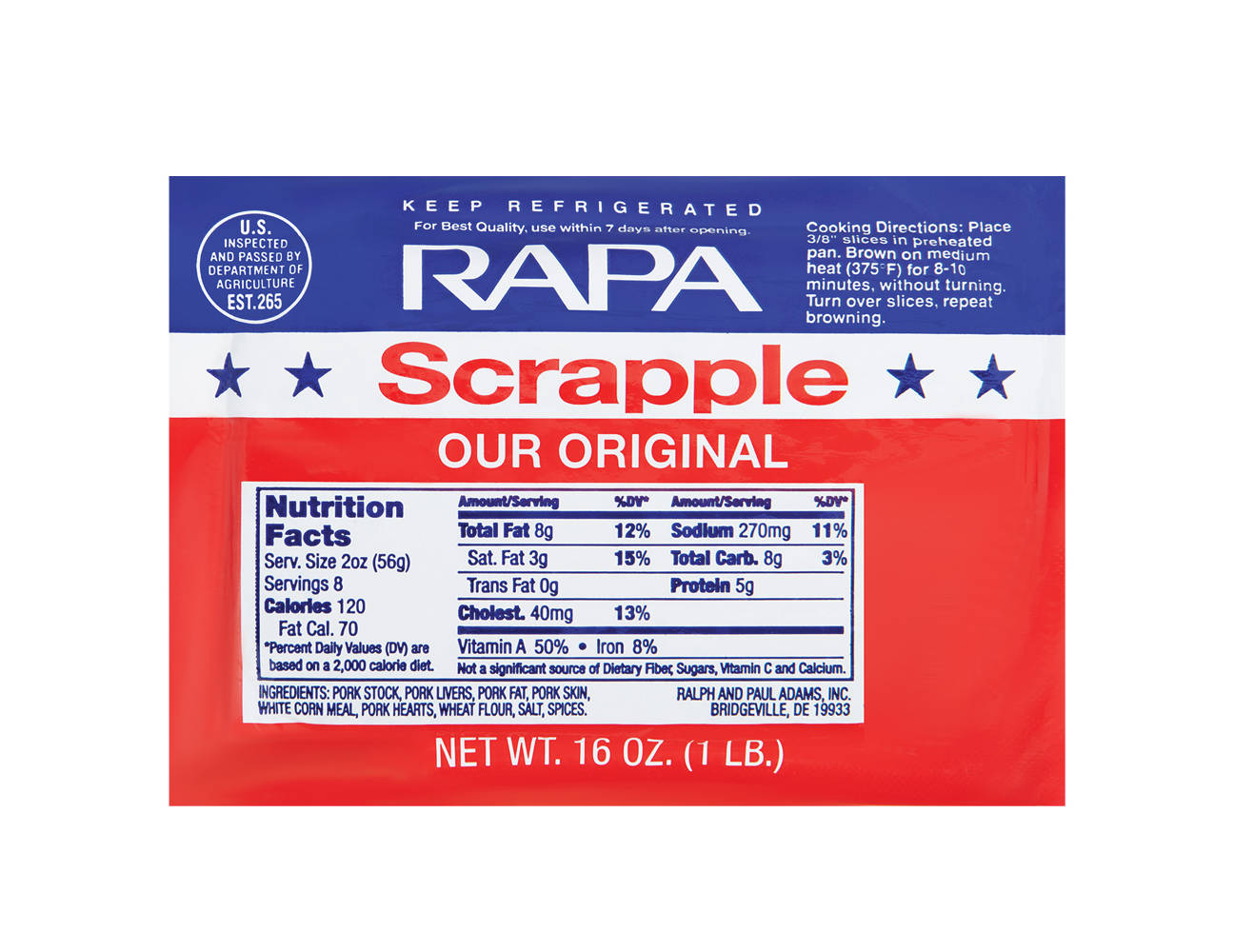 RAPA Original Scrapple, 16 oz