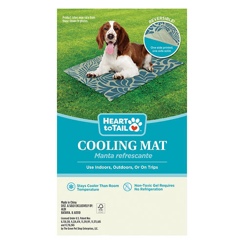 Heart to Tail Rectangle Pet Cooling Mat - Blue Leaves