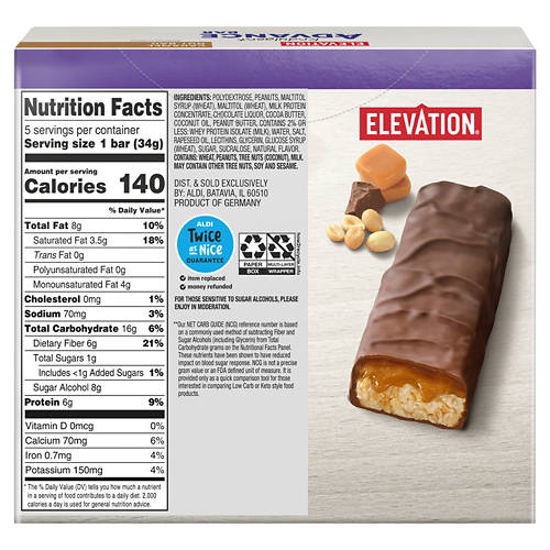 Elevation Caramel Nut Endulgent Advance Bars, 5 count